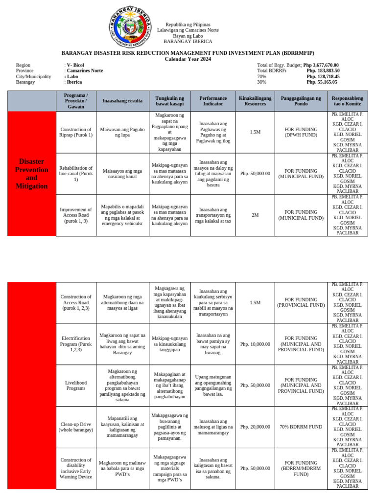 BDRRM Plan Final Draft 2023 | PDF