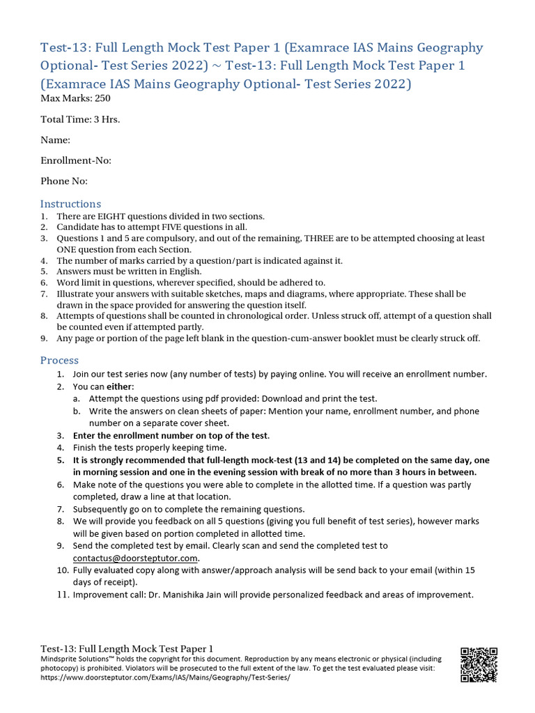 IAS Geography Optional Full Length Mock Paper 1 2022 23 | PDF ...