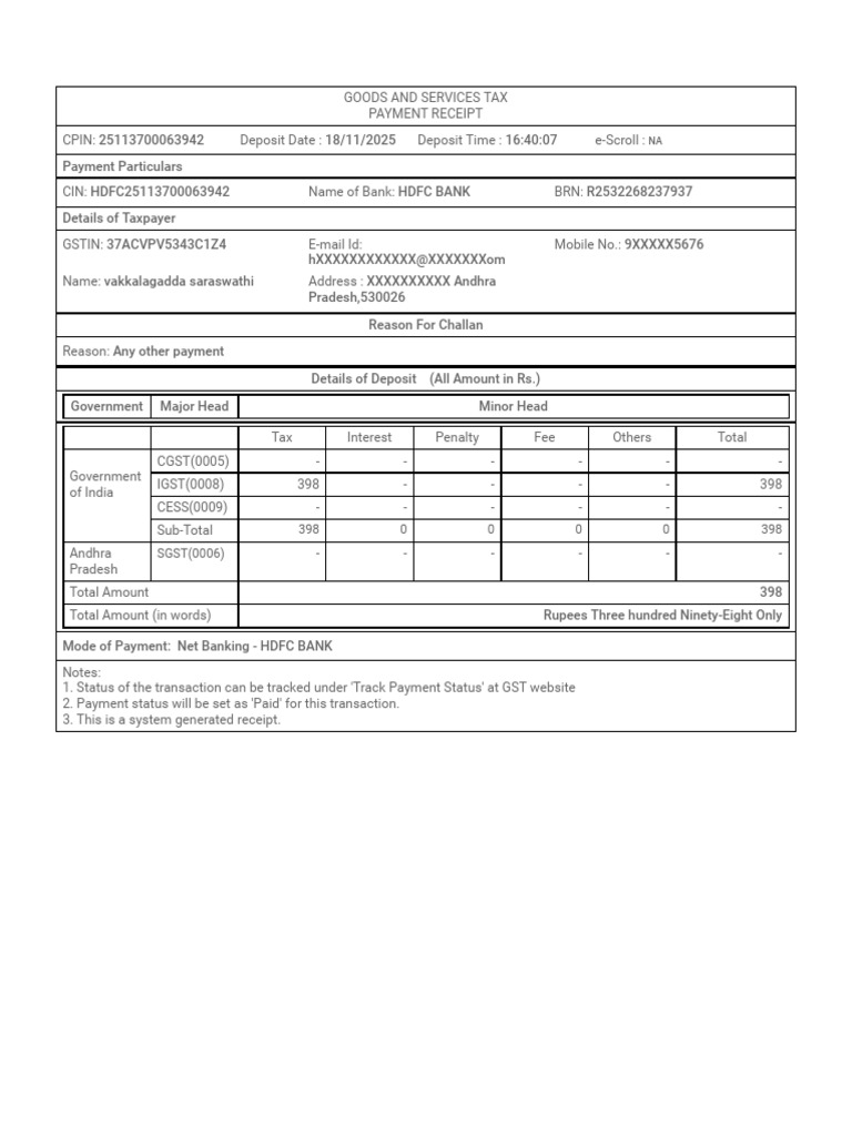 GST Challan Receipt | PDF