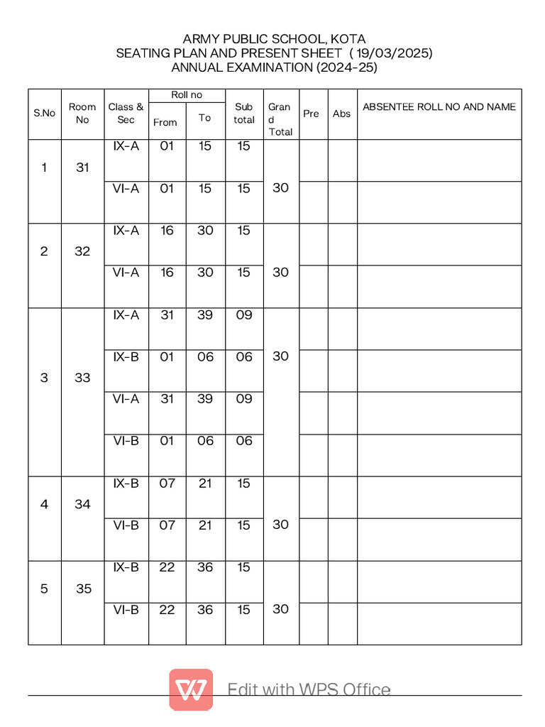 Annual Exam Seating Plan Vi-Ix 2024-25 (19!03!25) | PDF
