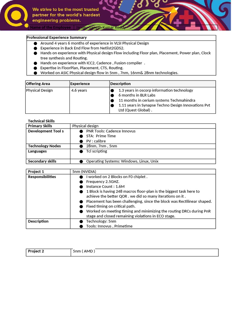 Sample Physical Design Engineer Resume | PDF | Design | Electronic ...