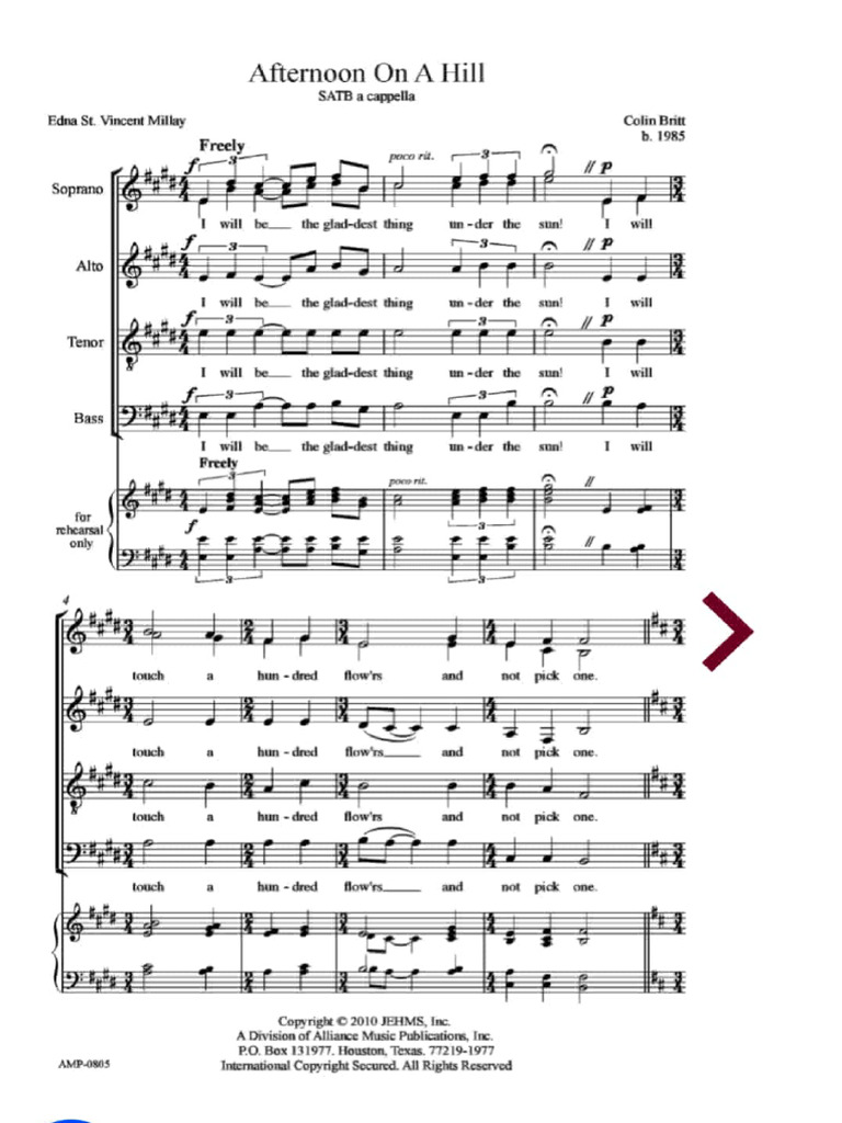 Afternoon On A Hill - Colin Britt | PDF | Vocal Music | Choral Music