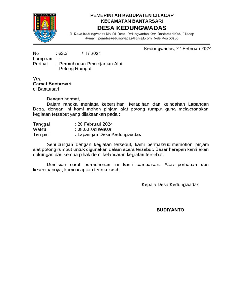 Surat Pinjam Alat | PDF