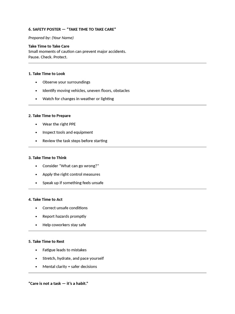 Safety Tips: Take Time to Care | PDF | Personal Protective Equipment ...
