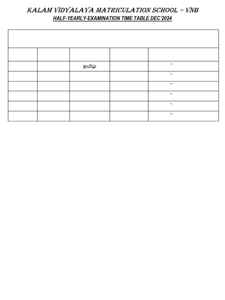 LKG Half Year Exam Timetable | PDF