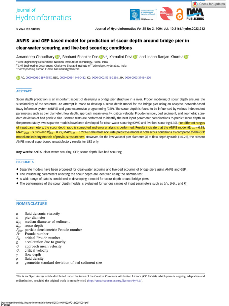 ANFIS- and GEP-based model for prediction of scour depth around bridge pier in | PDF ...