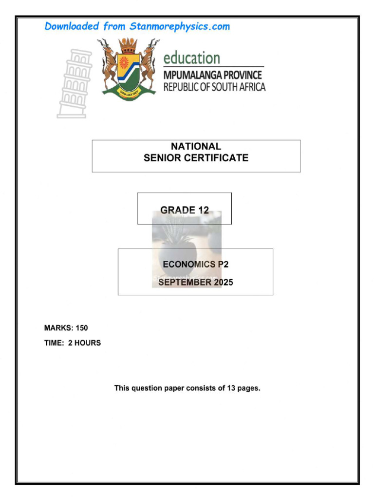 MP Economics Grade 12 September 2025 P2 and Memo | PDF