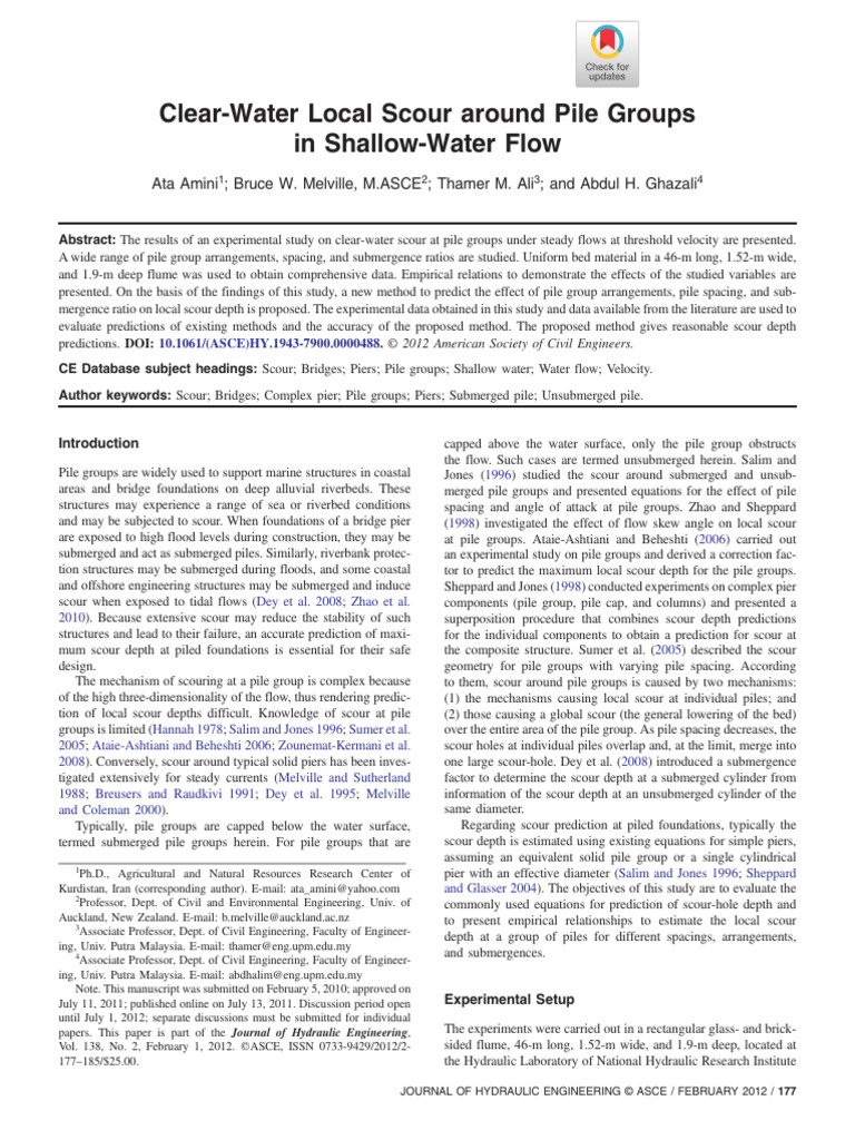 Clear Water Local Scour Around Pile Groups in Shallow Water Flow | PDF ...