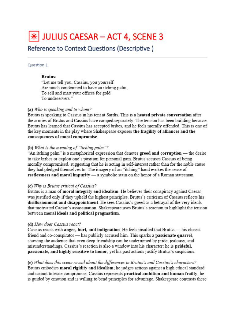 Julius Ceasar. Questions and Answers Act 4 Scene 3 | PDF | Mark Antony ...