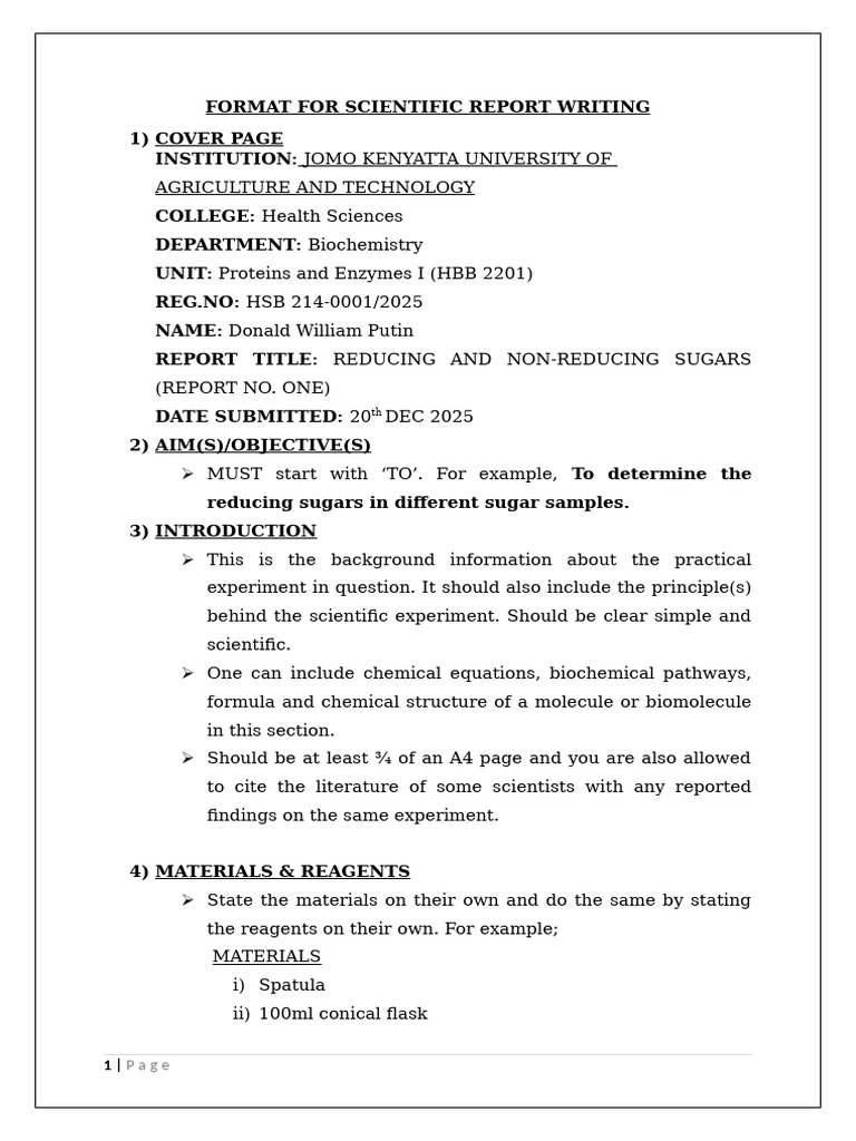 Report Writing Format | PDF | Biochemistry | Chemistry
