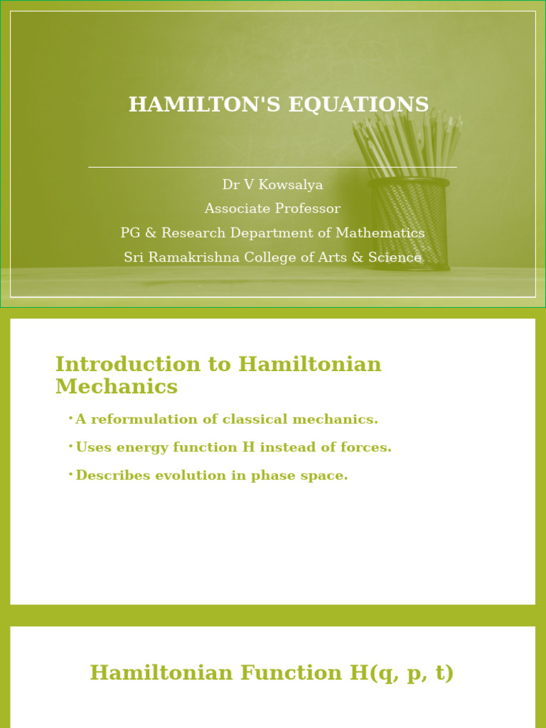 Hamilton's Equations in Mechanics | PDF