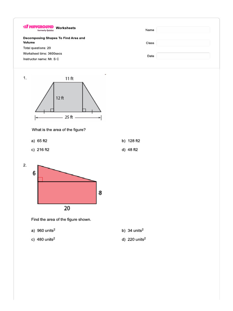 Quizizz - Decomposing Shapes To Find Area and Volume | PDF