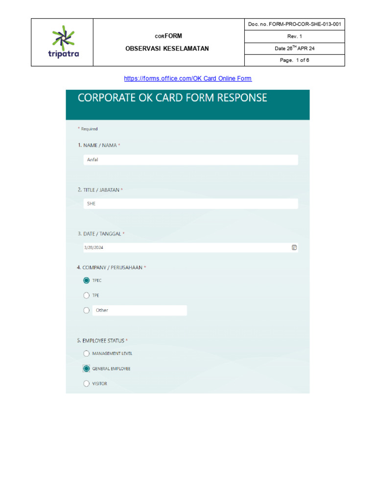 Form Pro Cor She 013 001 Ok Card Rev. 1 | PDF