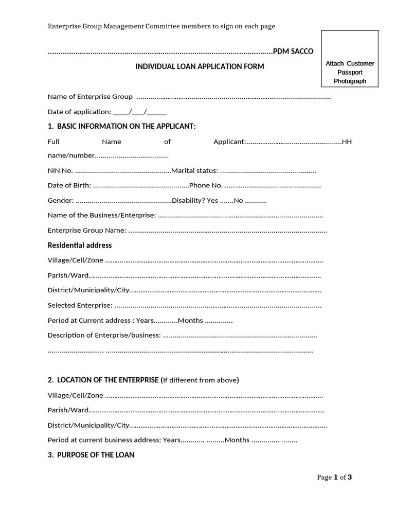 PDM SACCO Individual Loan Application Form | PDF | Loans