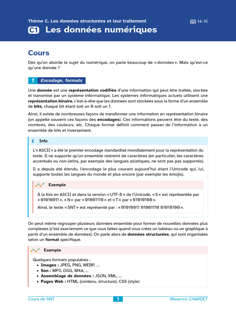 SNT C1 Cours-Exercices | PDF | Codage des caractères | Disque dur