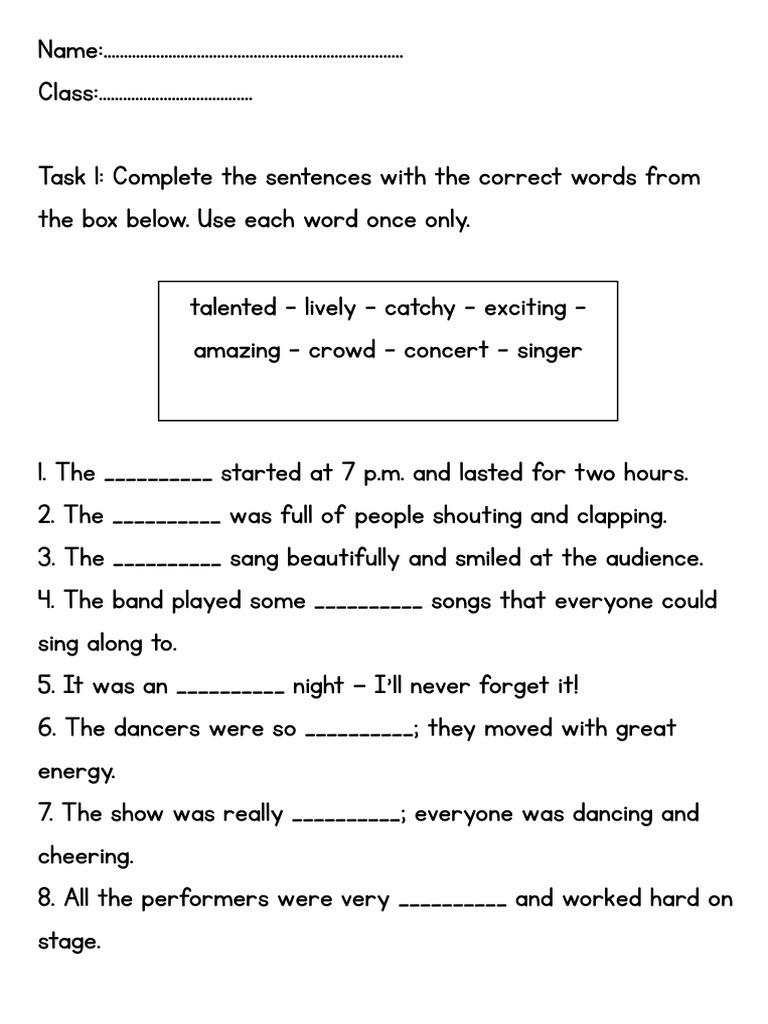 Acitivity 1 Complete The Sentences With The Correct Words From The Box ...