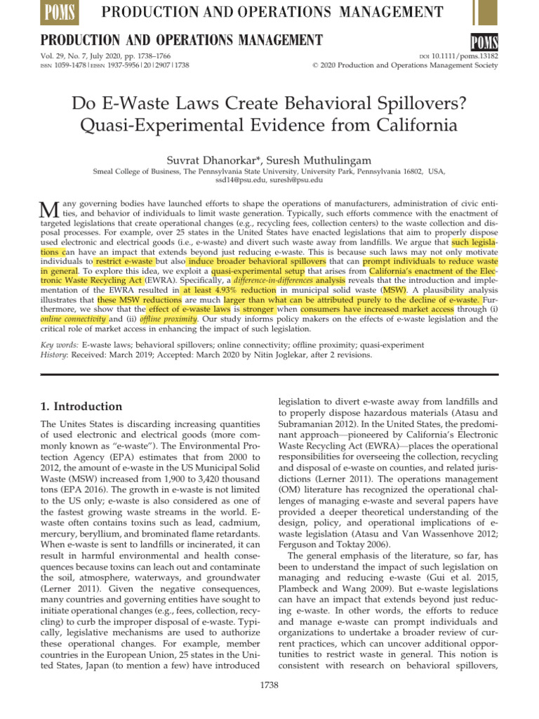 Ewaste Law - MSW Reduction - Behavioral Spillover Ewaste | PDF ...
