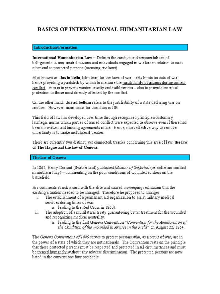 Basics of International Humanitarian Law | PDF | Geneva Conventions ...