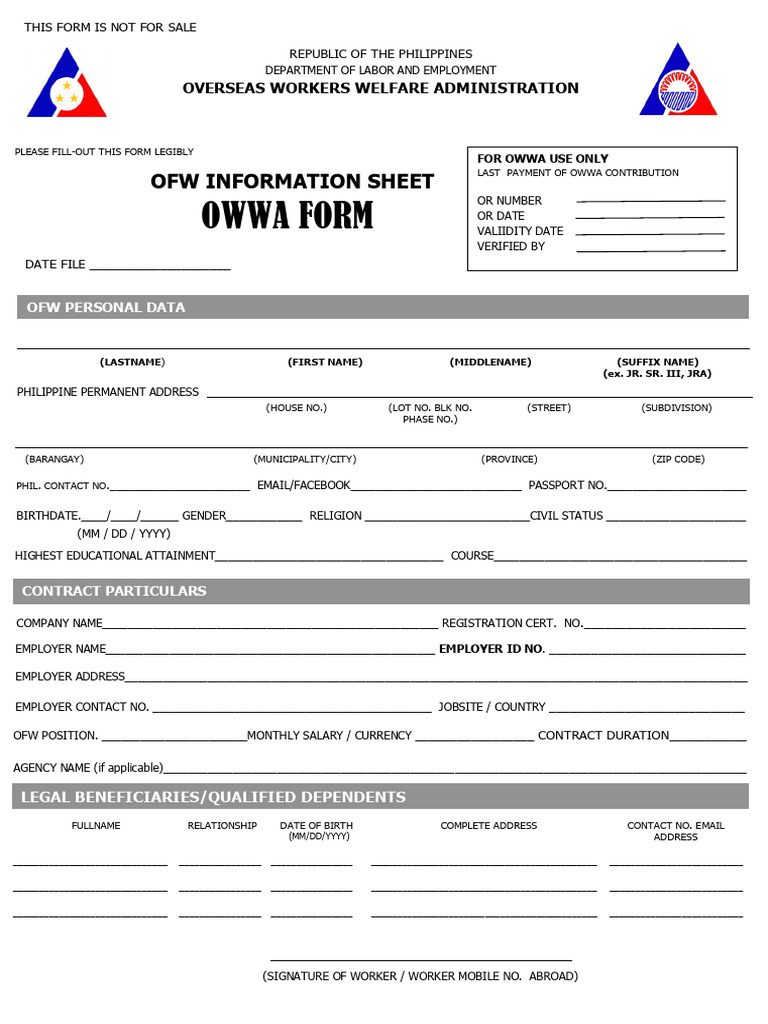 OWWA FORM | PDF | Employment | Labor