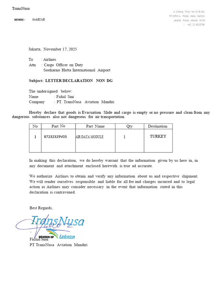 Statement Letter Non DG - ADM | PDF