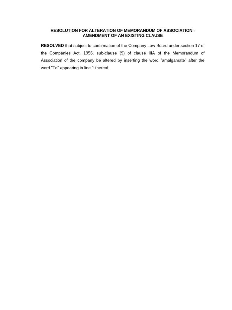 Resolution For Alteration of Memorandum of Association - Amendment of ...