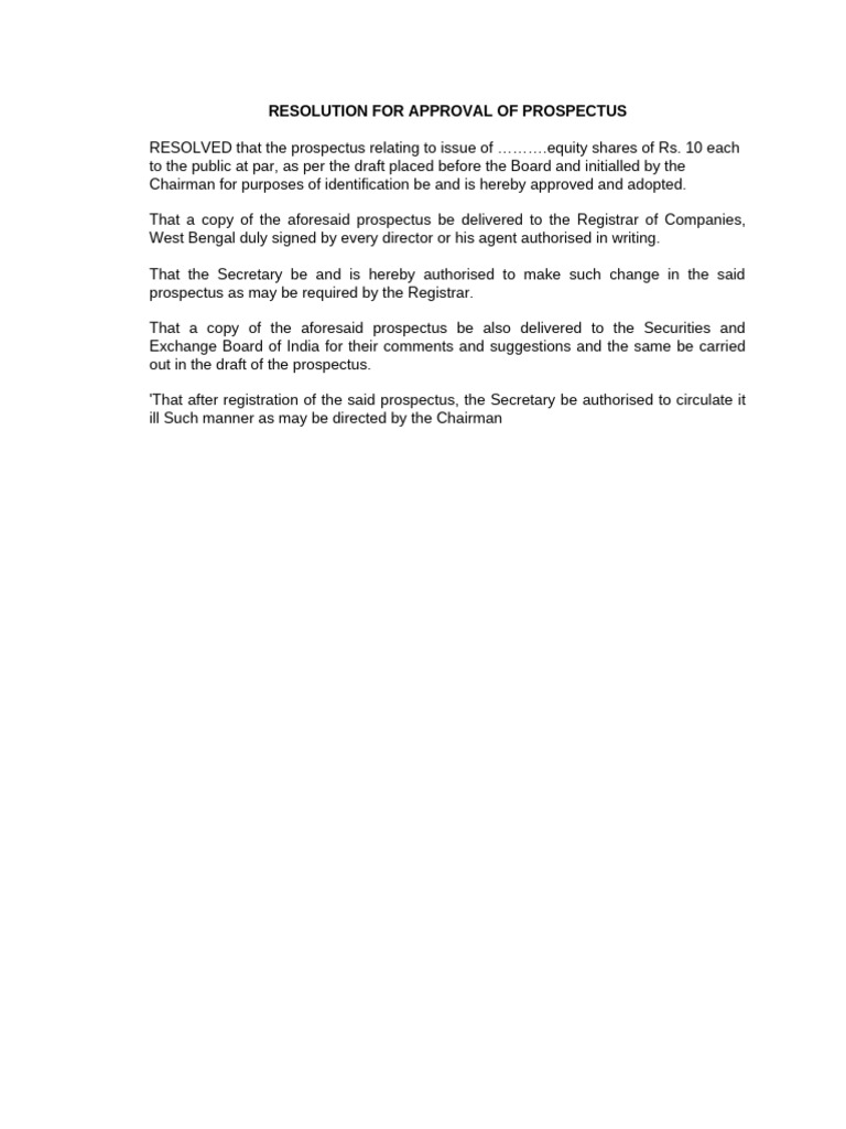 Approval of Equity Share Prospectus | PDF