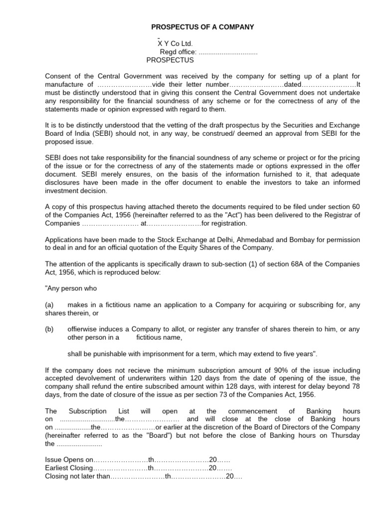 X Y Co Ltd. Equity Shares Prospectus | PDF | Equity (Finance ...