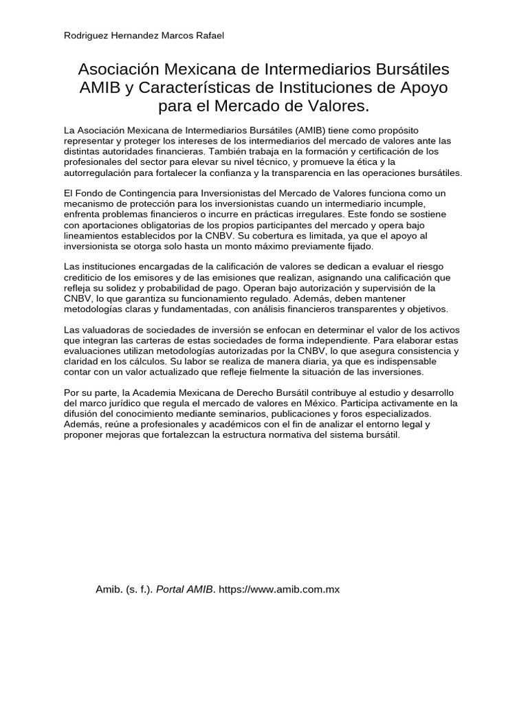 AMIB y Apoyo al Mercado de Valores | PDF