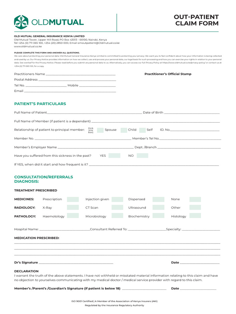 OM Outpatient Claim Form - Final 2023 | PDF | Privacy | Insurance