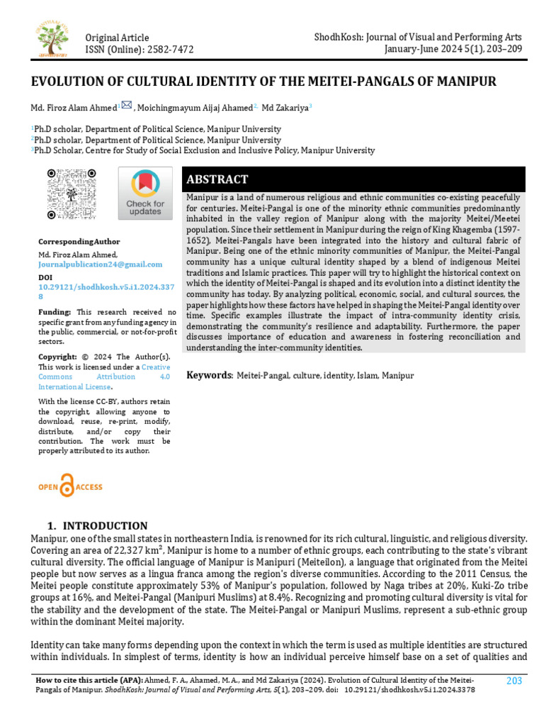 Meitei-Pangal Cultural Identity Evolution | PDF | Identity (Social Science)