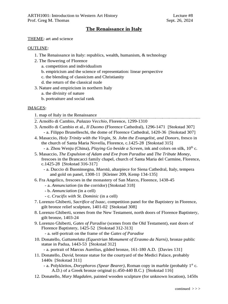 ARTH1001 Handout #8, Italian Renaissance | PDF | Florence
