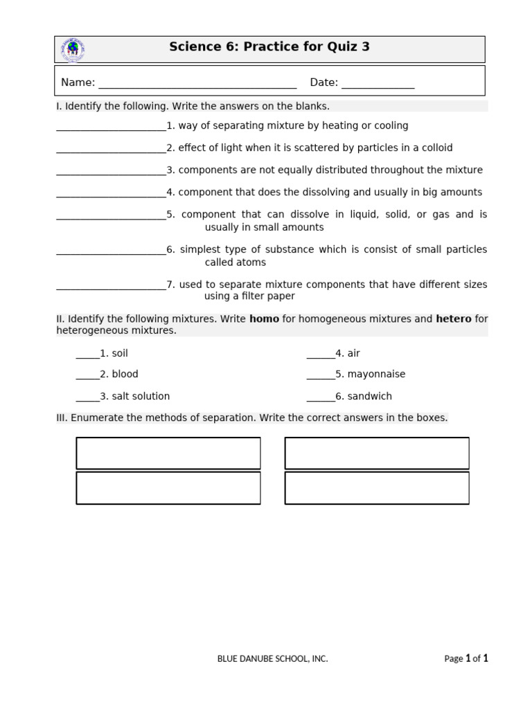 Science 6 Quiz 3 Practice Guide | PDF