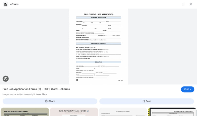 Free Printable Job Application Forms | PDF