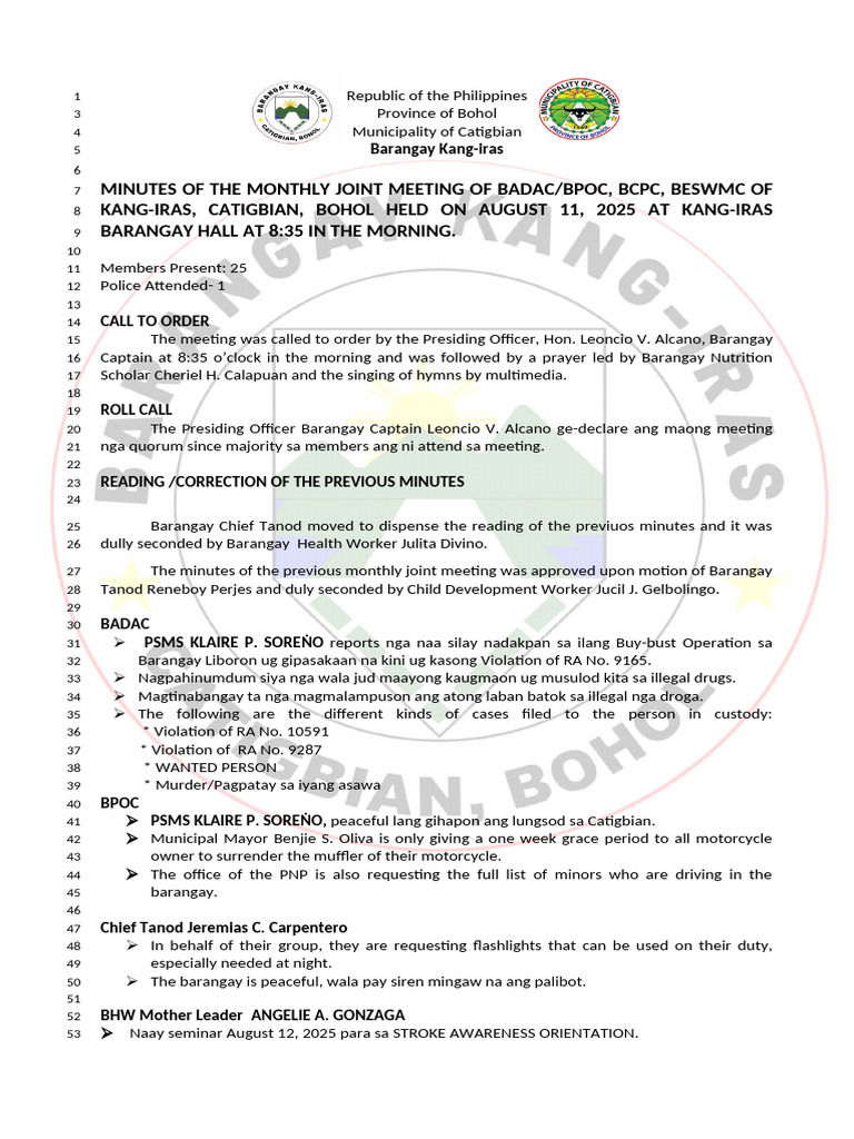 Badac Minutes August 2025 | PDF
