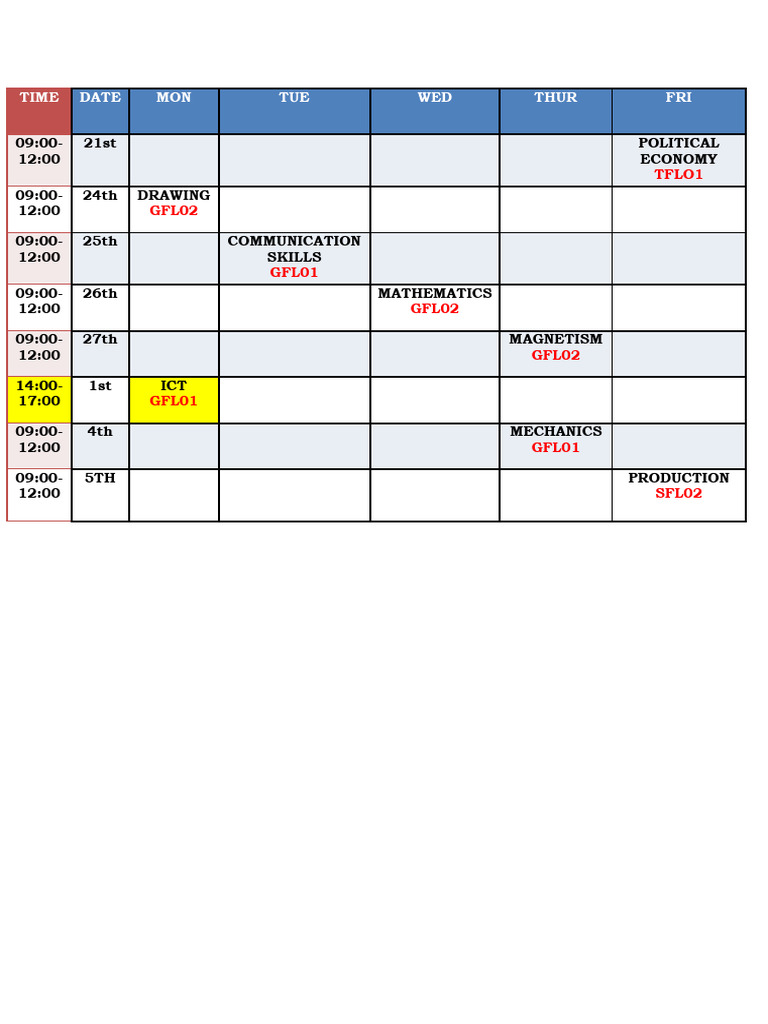 Exam Time Table | PDF