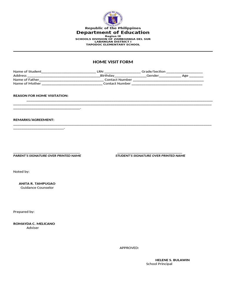 Home Visitation Form | PDF