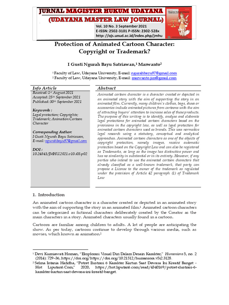 Protection of Animated Cartoon Character Copyright | PDF | Copyright ...