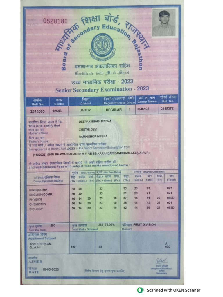 12) ) Marksheet Deepak | PDF