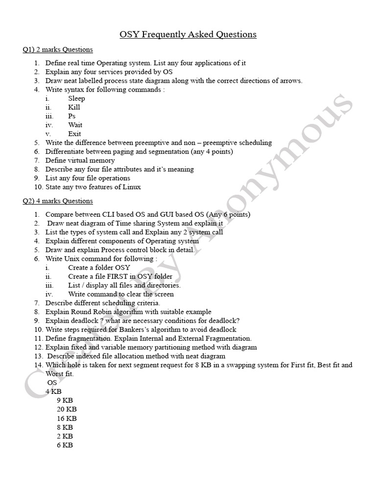 IMP Frequently Asked Questions OSY-1 | PDF | Operating System | Thread ...