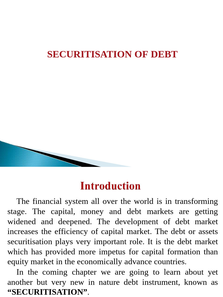 Understanding Debt Securitisation Process | PDF | Securitization | Loans