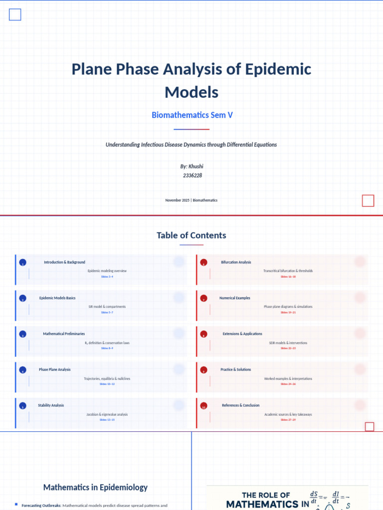 Plane Phase Analysis of Epidemic Models a Biomathematical Perspective ...