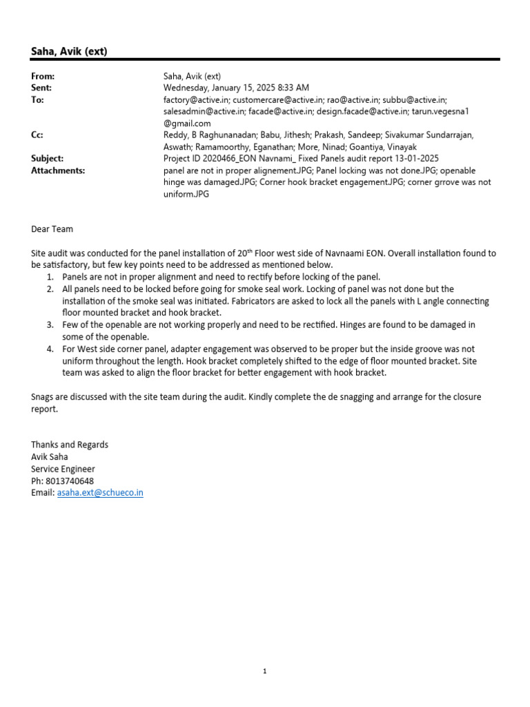 Panel Audit Report of 21st Floor at Navnaami EON | PDF