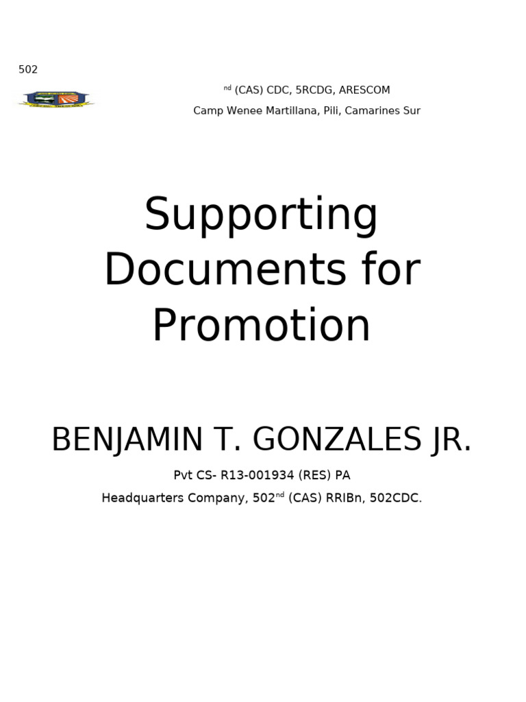 Supporting Documents For Promotion: Benjamin T. Gonzales JR | PDF