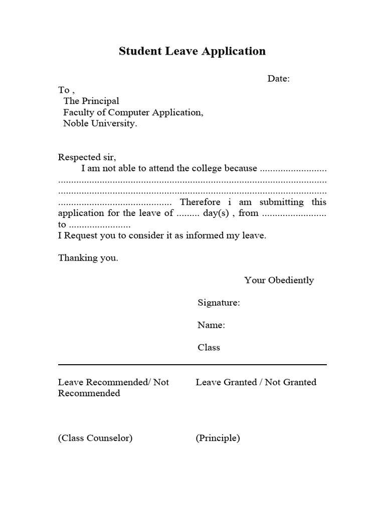 Student Leave Application (Pre - Post) 2 | PDF