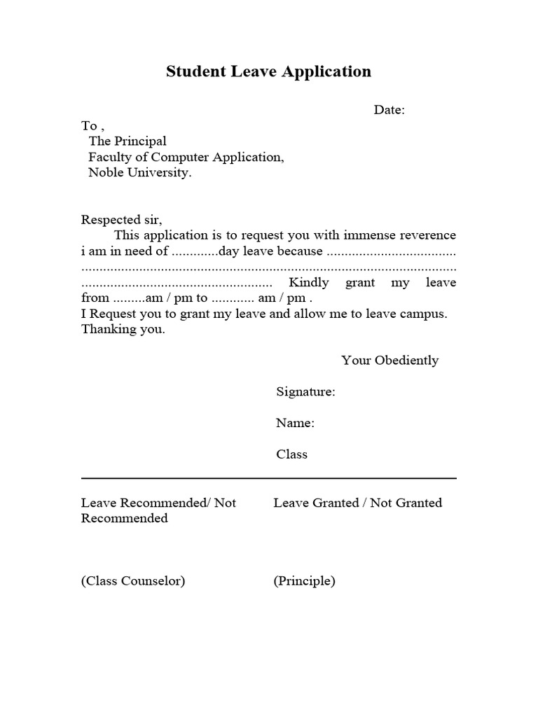 Student Leave Application (Half Day) | PDF