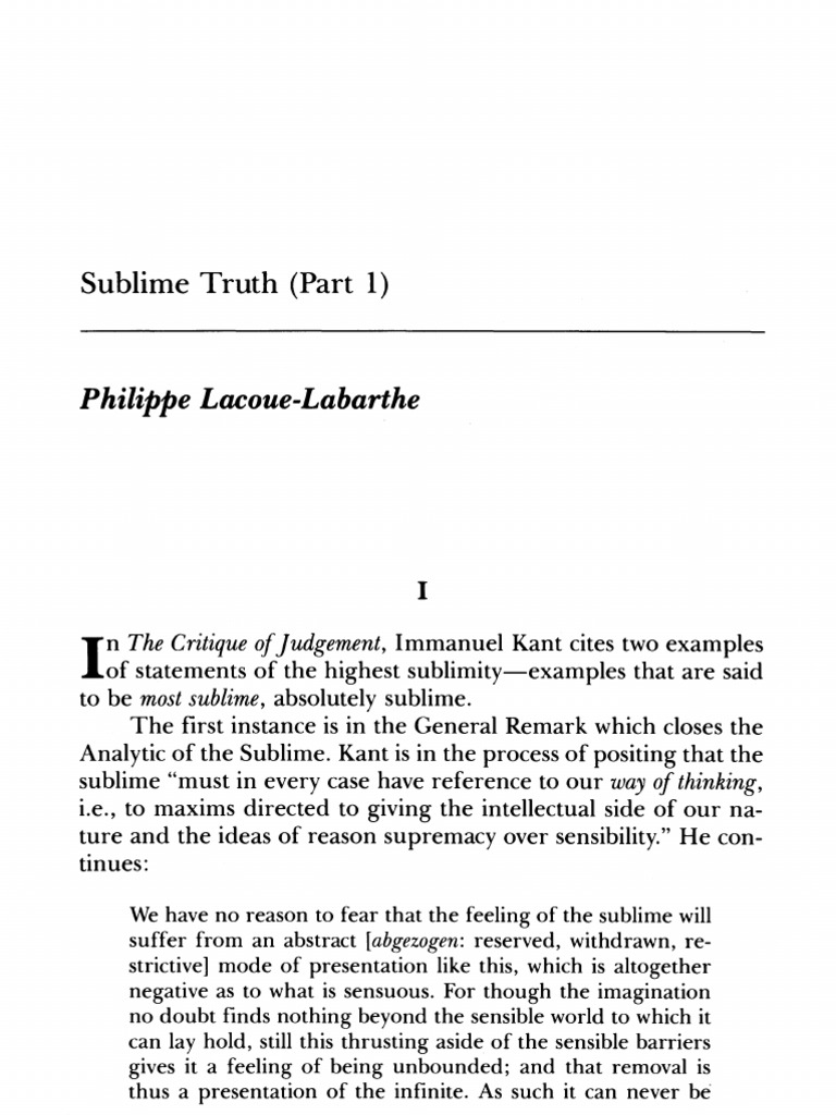 Sublime Truth I | PDF | Immanuel Kant | Truth
