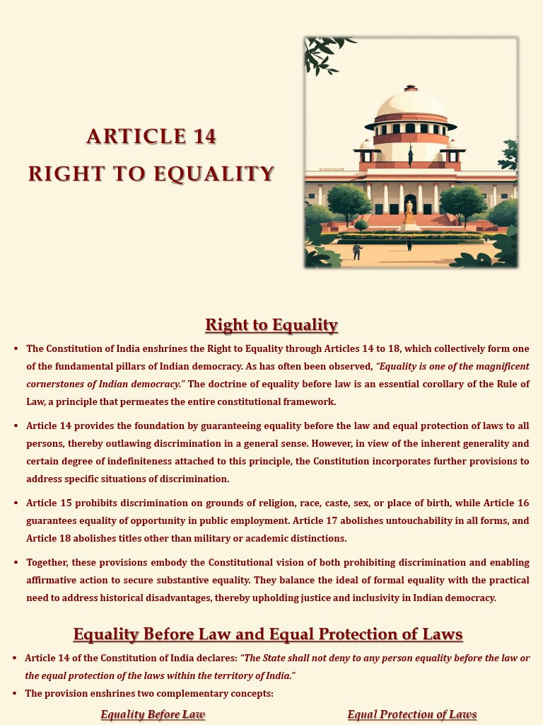 Article 14 - Right To Equality | PDF | Rule Of Law | Equal Protection ...