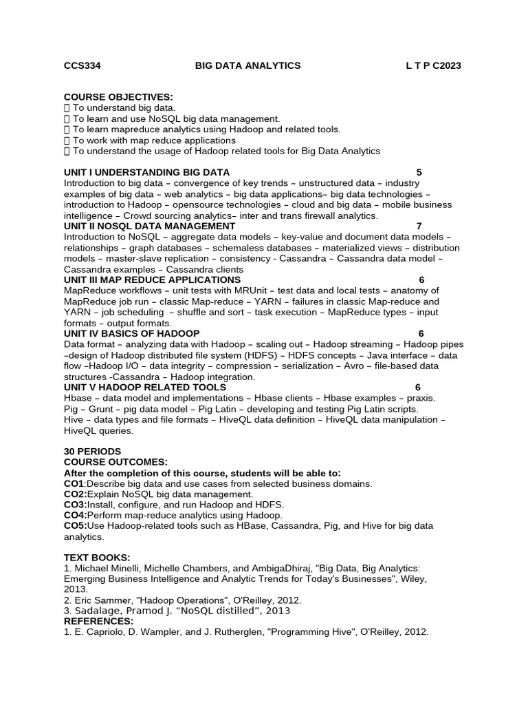 BDA Syllabus | PDF | Map Reduce | Apache Hadoop