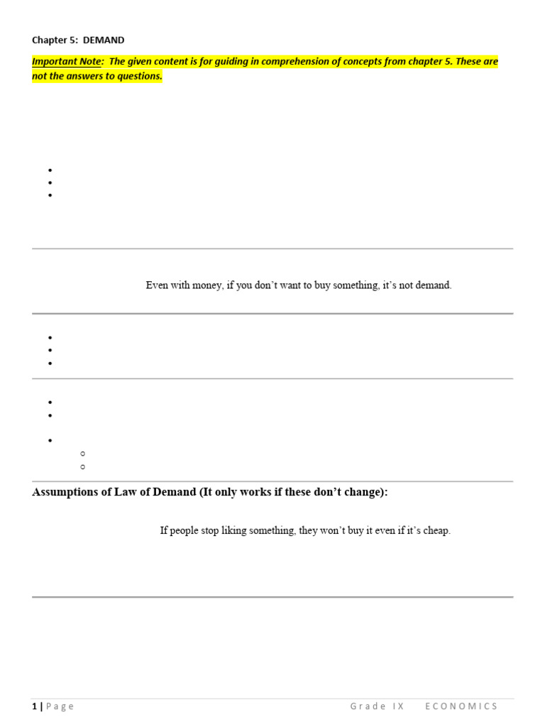 Economics Grade 9 Chapter 5 - OLD BOOK (KEY POINTS) | PDF | Demand | Prices