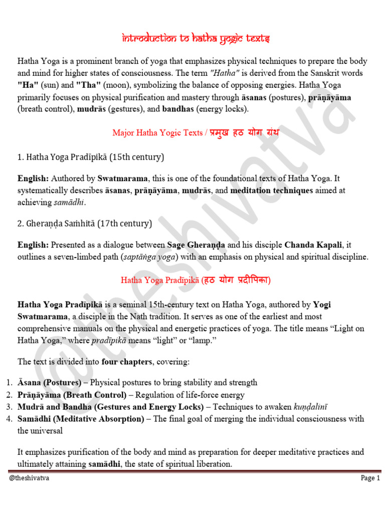 Introduction to Hatha Yogic Texts (E) | PDF | Yoga | Asana